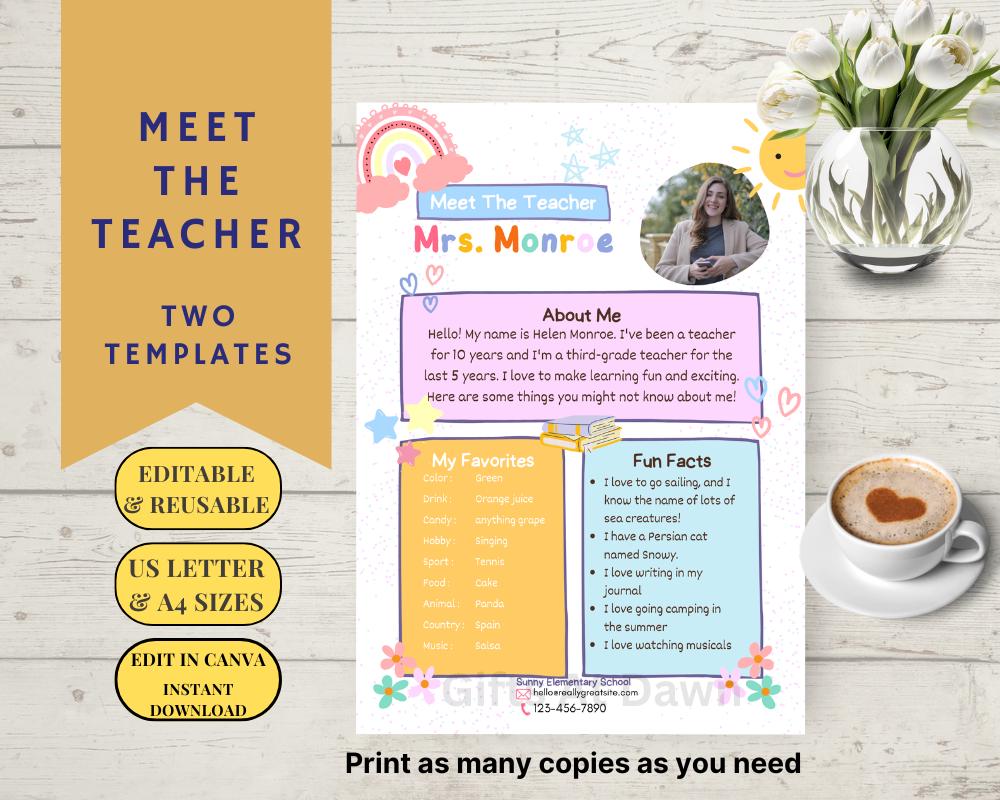 Editable Meet the Teacher Template, Meet the Student Template, Rainbow ...