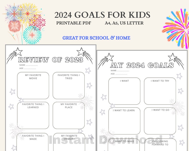 Kids 2024 Resolutions Printable, New Year Resolutions, 2023 Year in ...