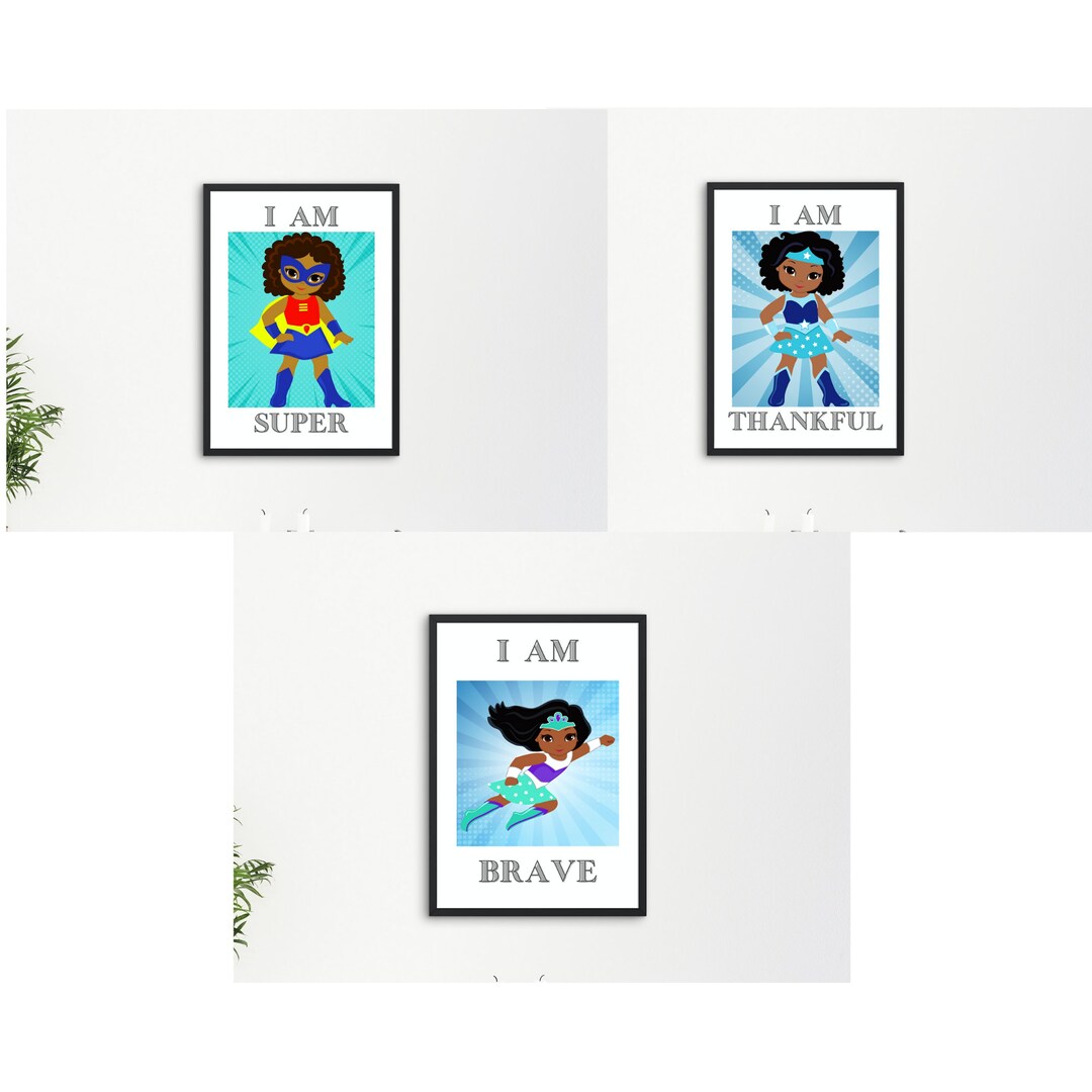 BUNDLE Positive Affirmations Printables, Melanin Superhero Girl Wall ...