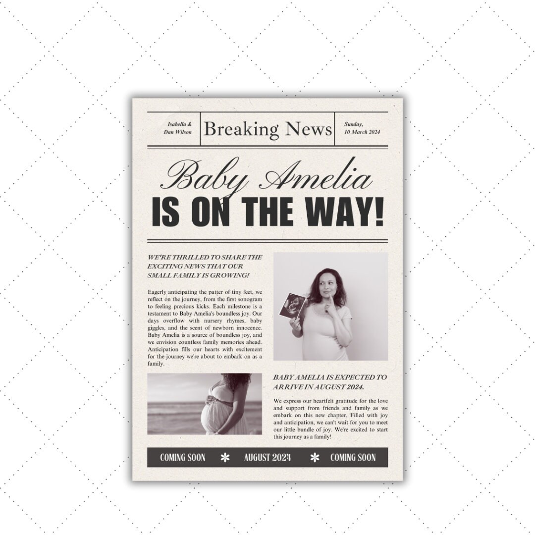 Editable Newspaper Pregnancy Announcement Template, New Baby Template ...