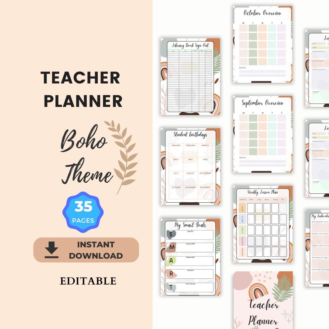 Editable Teacher Planner, Boho Planner, Tutor Planner, Academic Planner ...