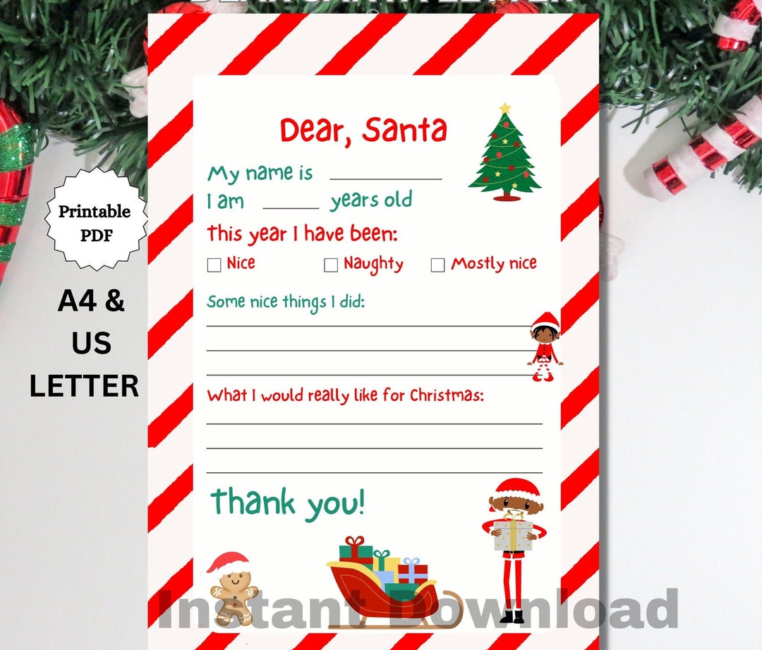 Printable Dear Santa Letter, Christmas Printables, Letter to Santa ...