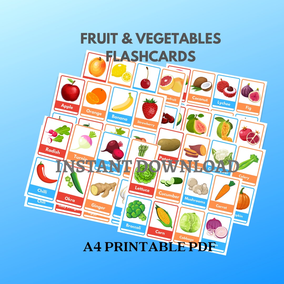 59 Fruit and Vegetables Flashcards, Instant Download for School and ...