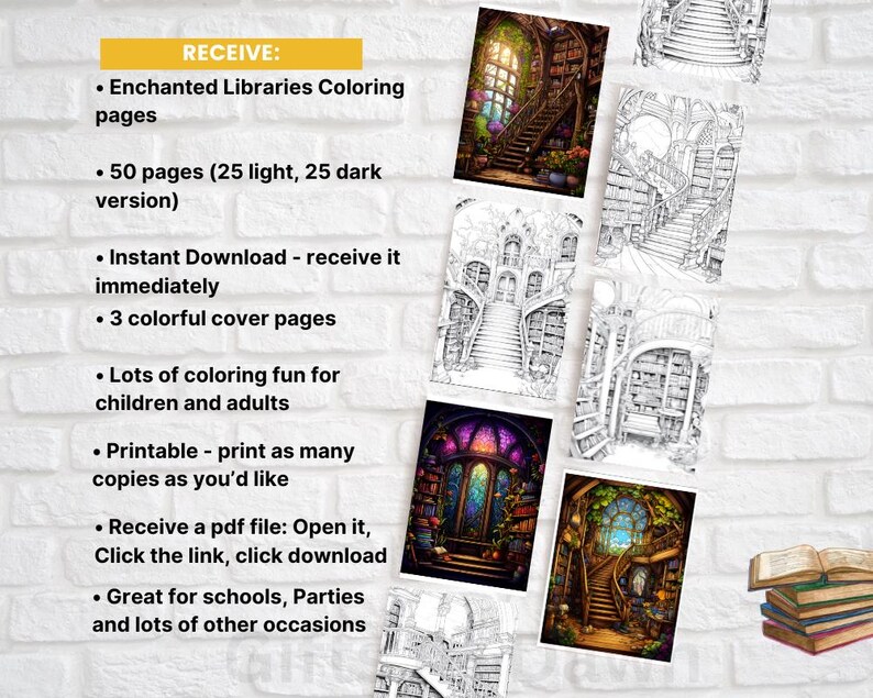 Enchanted Libraries Coloring Pages, 50 Book Lovers Coloring Pages for ...