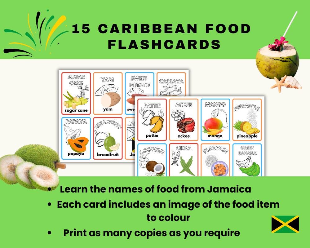 Printable Caribbean Food Flashcards, Jamaica Food Labels Cards, Instant ...
