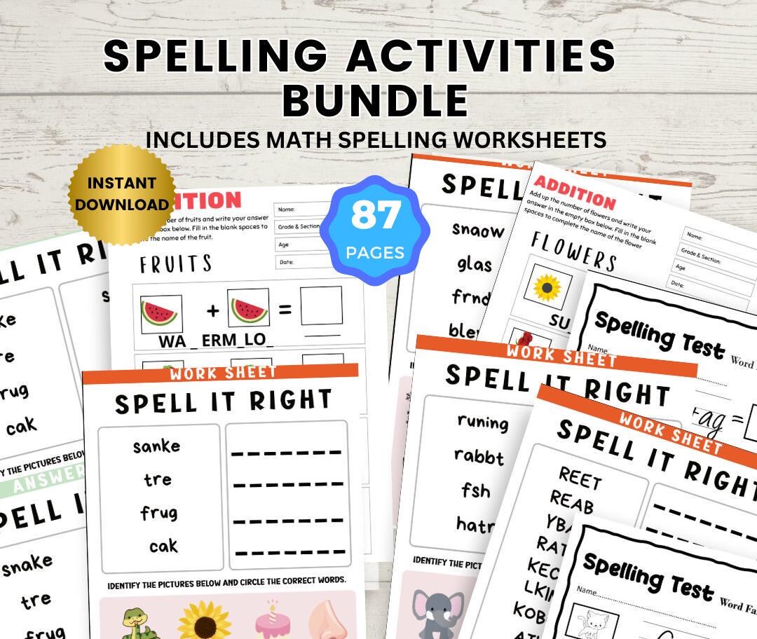 Spelling Activities Worksheets Bundle 87 Pages Printable Activity Packs ...