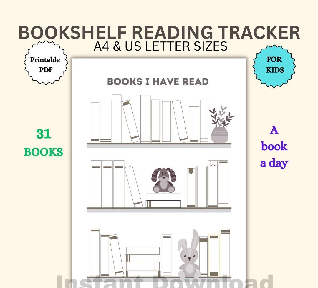 Kids Book Tracker Printable, Bookshelf Reading Tracker, Reading ...