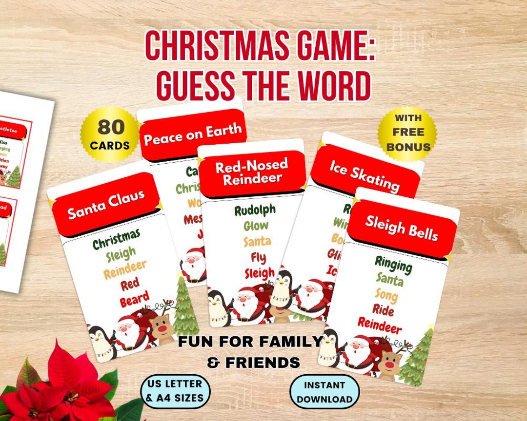 Printable Christmas Game Guess the Word, 80 Cards, Xmas Party Fun ...