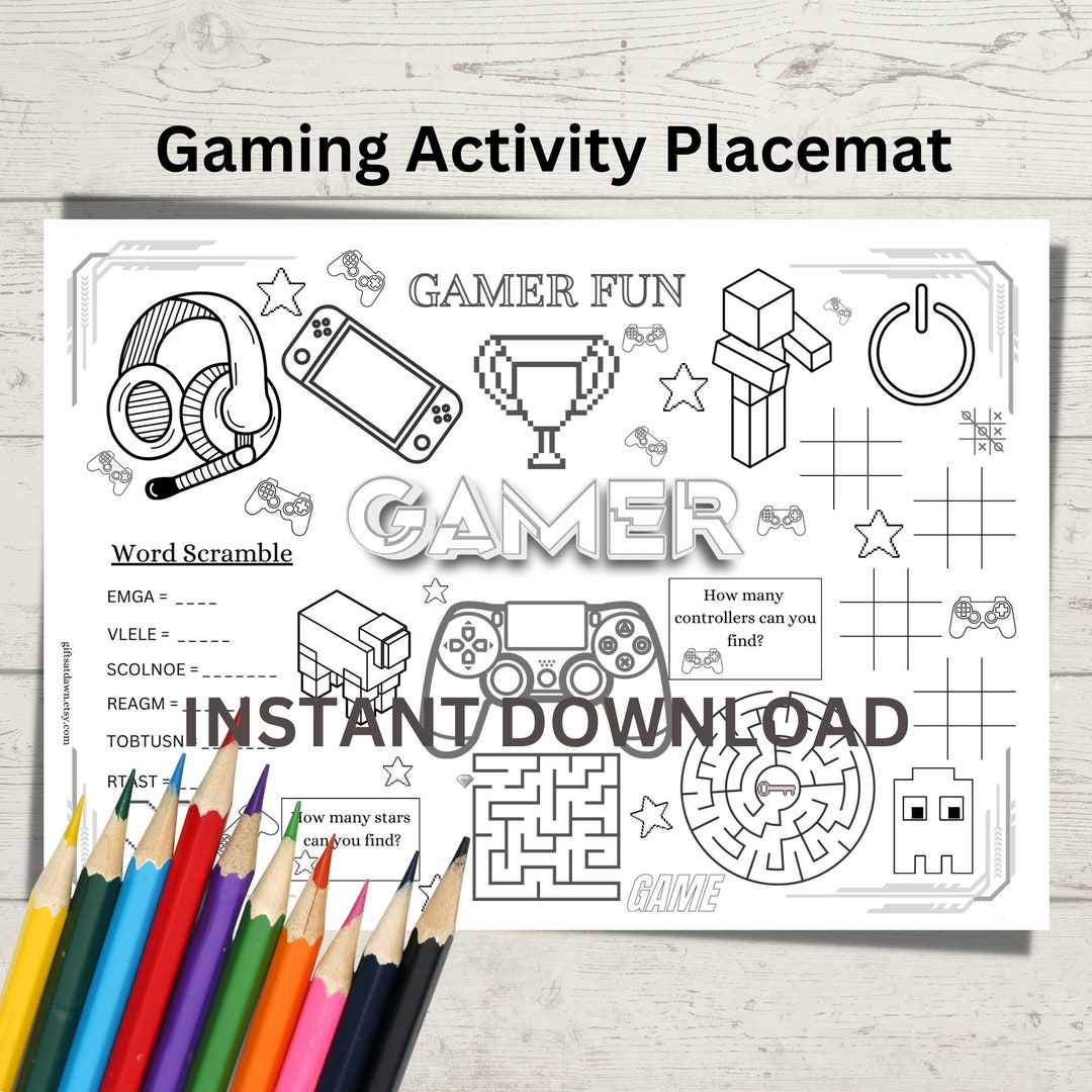 Gaming Party Activity Sheet, Printable Party Bag Fillers, Placemat ...