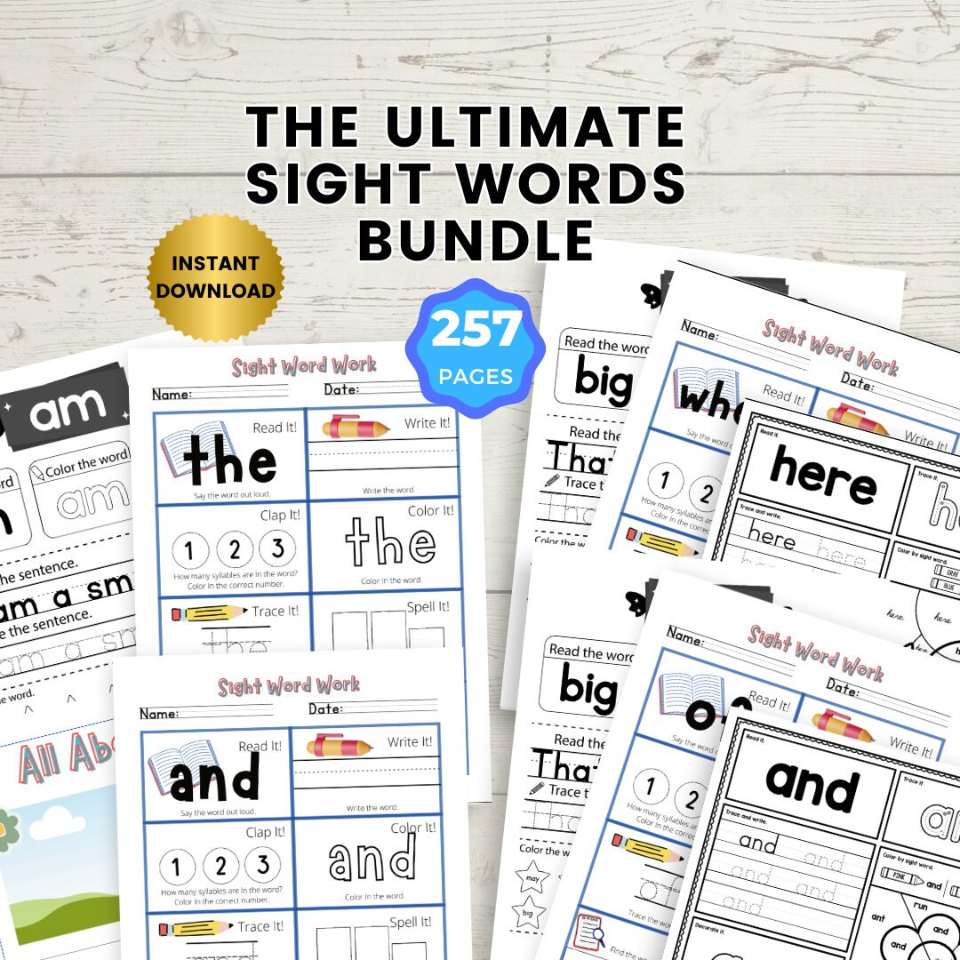 Sight Word Worksheets Bundle 257 Pages Printable Activity Packs Pre ...