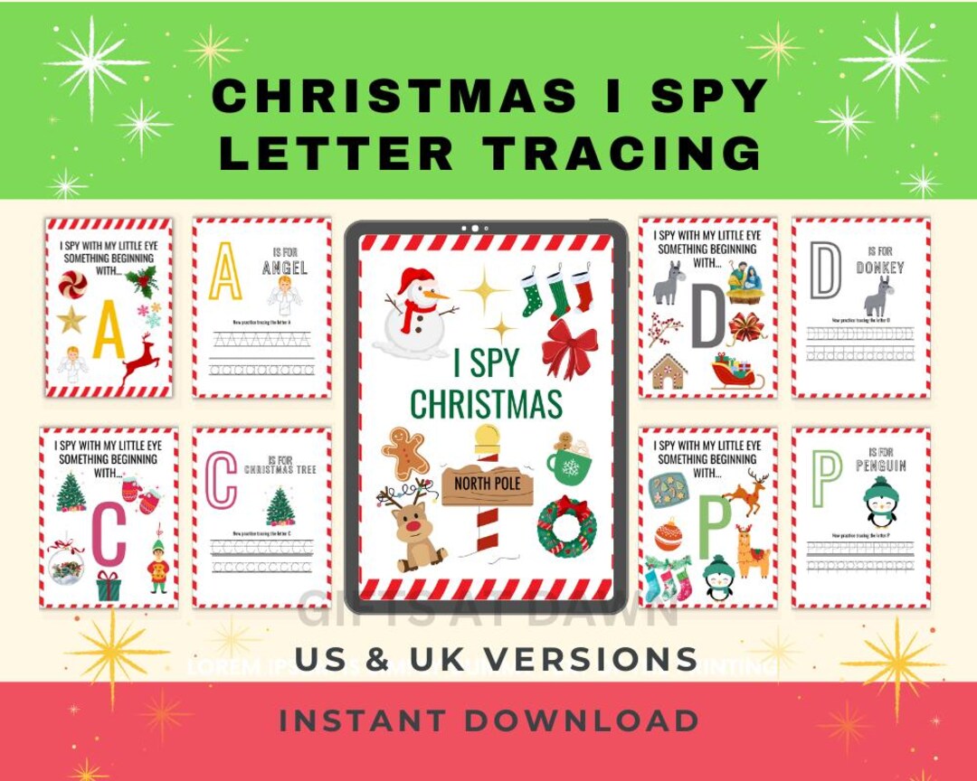 Christmas I Spy Letter Tracing Bundle, 53 Christmas Activity Worksheets ...