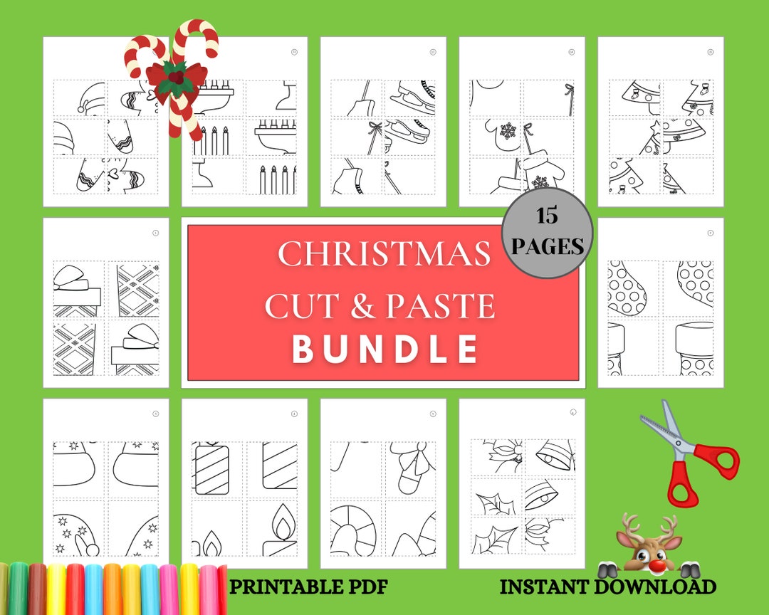 15 Printable Christmas Crafts Cut and Paste Bundle, Kids Christmas ...