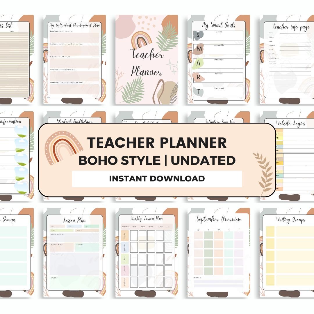 Editable Teacher Planner, Undated Boho Planner, Tutor Planner, Academic ...