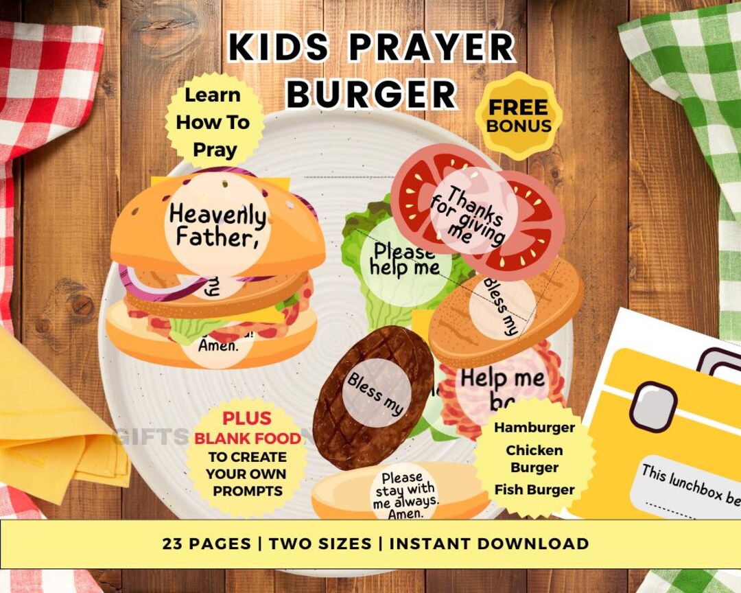 Kids Prayer Burger Activity Printable, Christian Prayer Prompts, Sunday ...