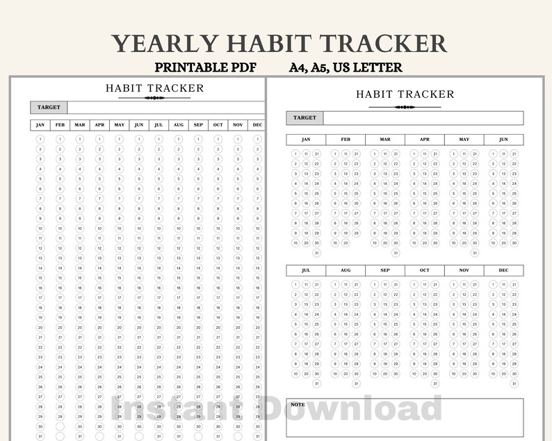 Yearly Habit Tracker Printable, Routines Tracker, Goals Tracker, Weight ...