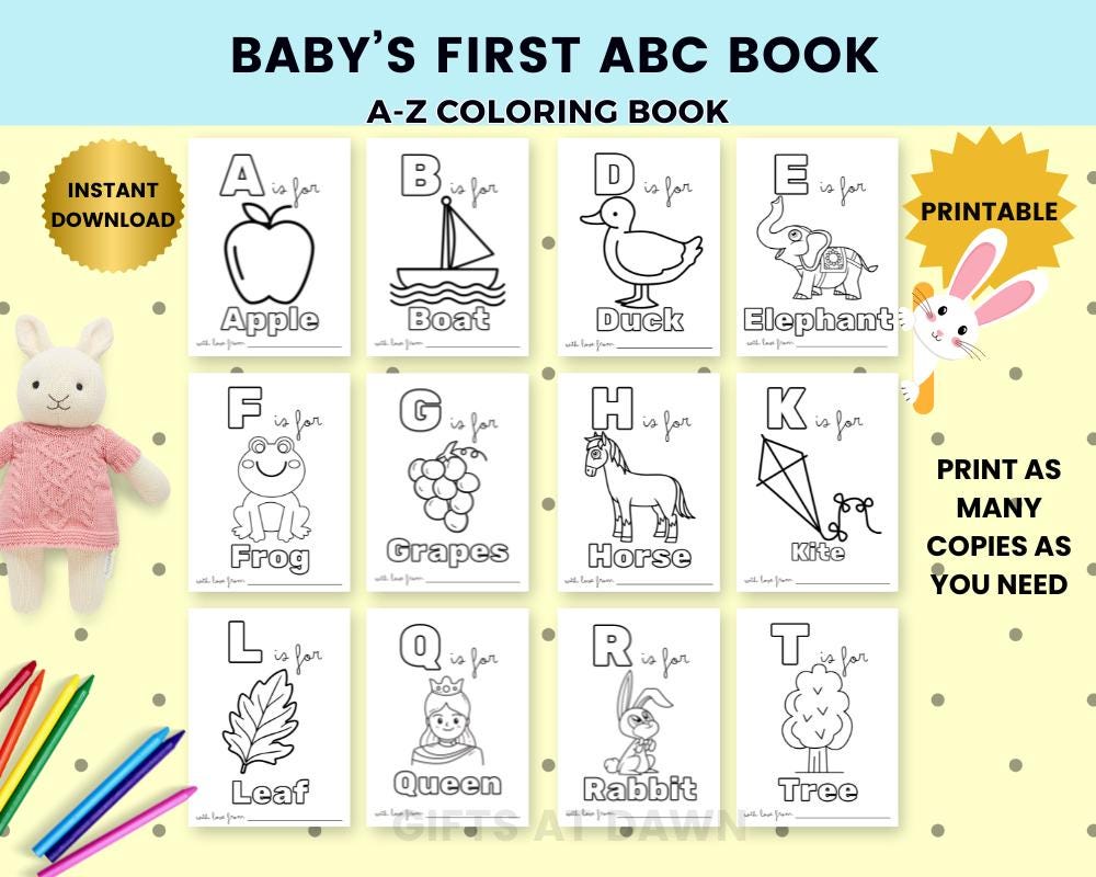 ABC Baby Shower Coloring Book Printable, Baby Shower Activity, Alphabet ...