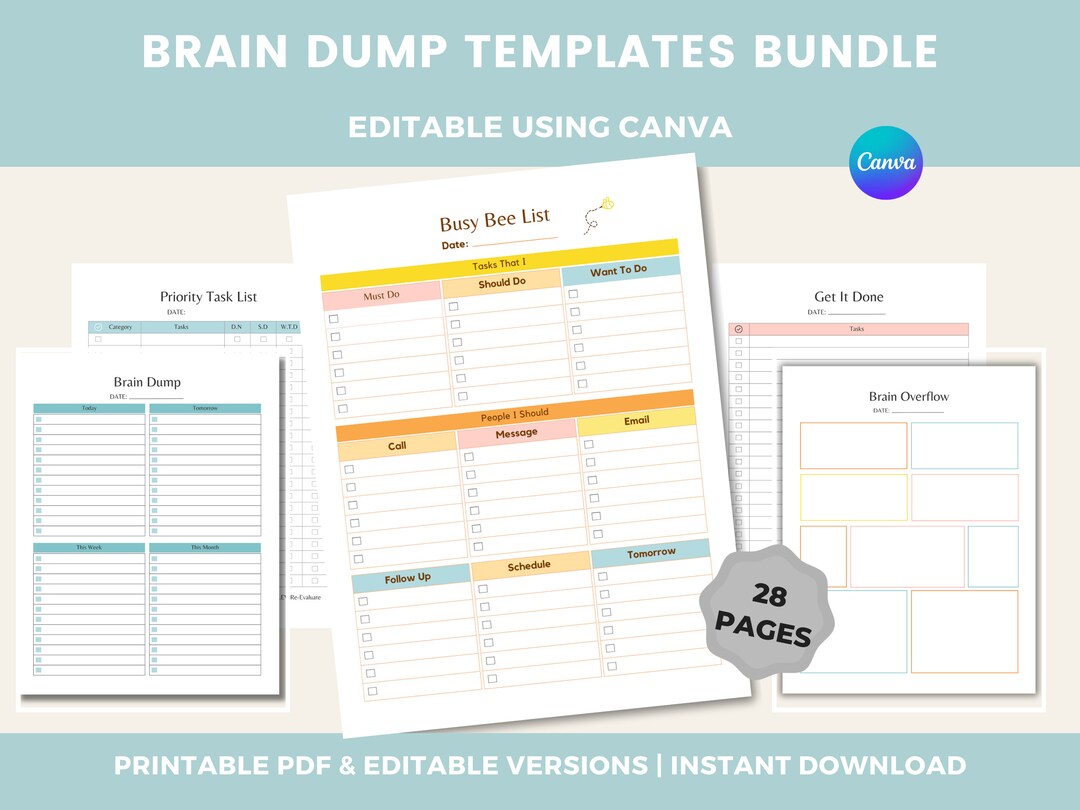 Editable Brain Dump to Do List Templates Bundle Printable ADHD Brain ...