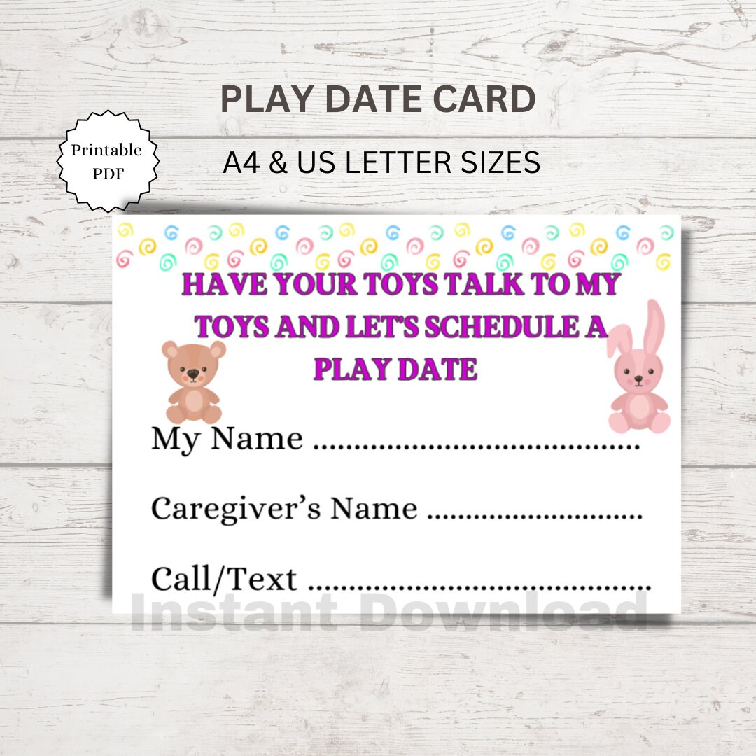 Printable Play Date Cards, Playdate Invite, Toys Design, Friend Contact ...