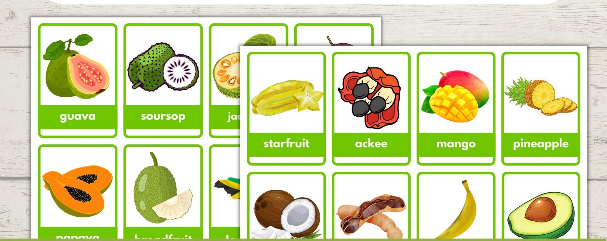 Printable Caribbean Fruit Flashcards, Jamaica Food Labels Cards ...
