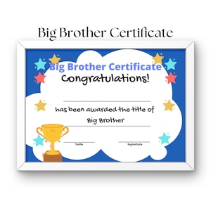 Big Brother Certificate Printable New Sibling Keepsake Gift - Etsy ...