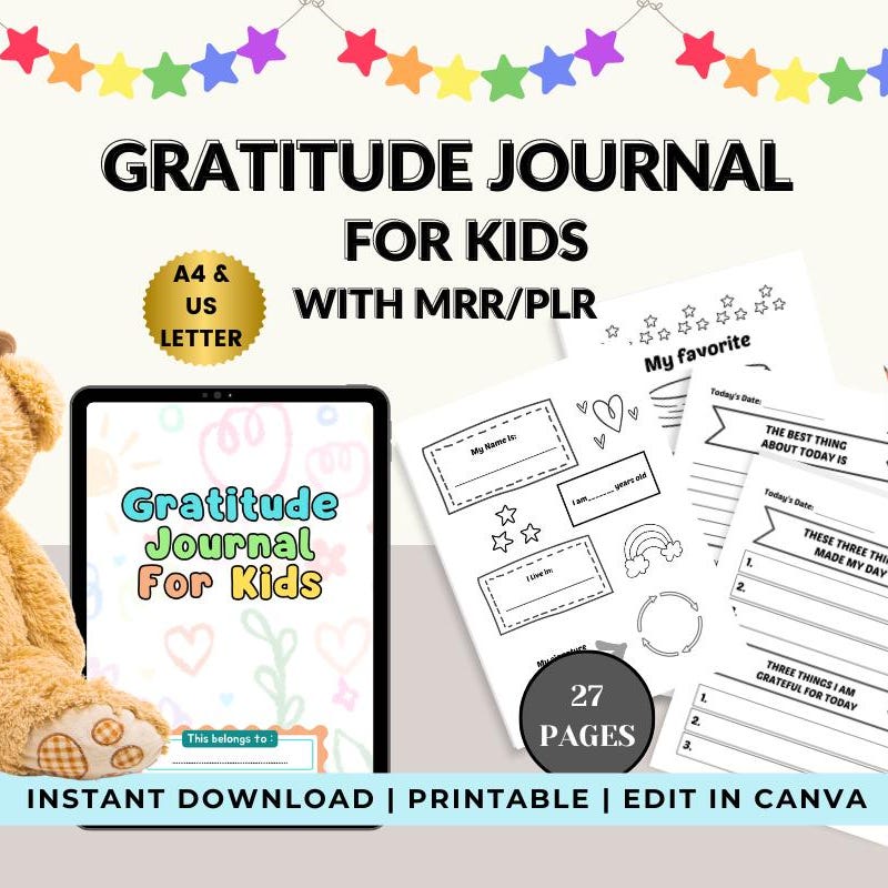 Template Gratitude Kids Journal - Etsy UK