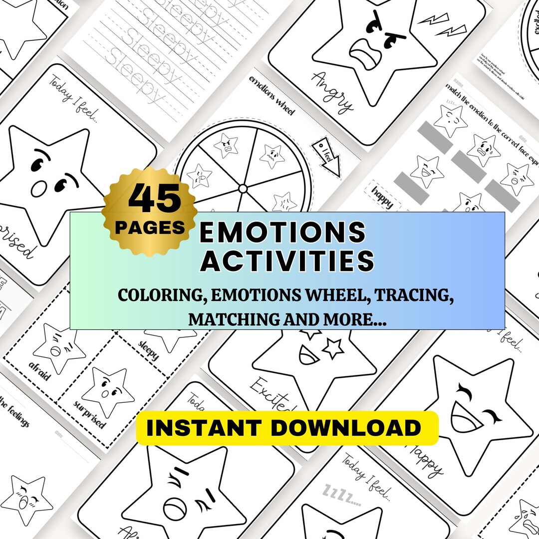 Emotions Coloring & Activities Pages Bundle, 45 Printable Pages ...