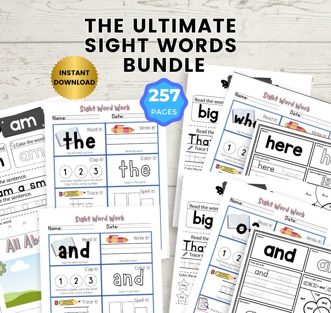 Sight Word Worksheets Bundle, 257 Pages Printable Activity Packs Pre ...