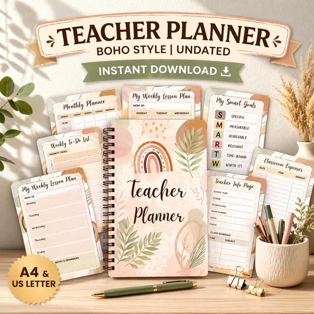 Editable Teacher Planner, Undated Boho Planner, Tutor Planner, Academic ...