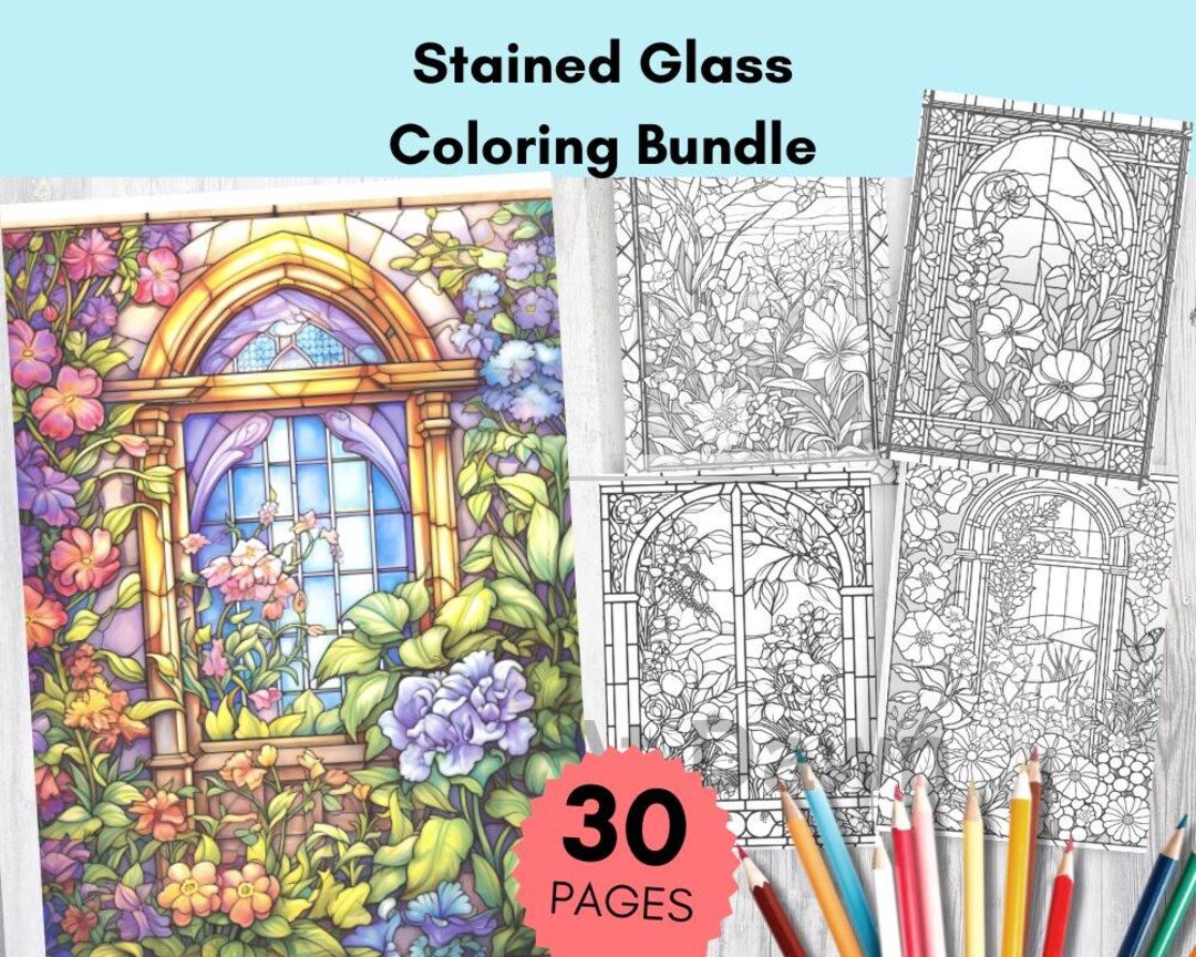 Stained Glass Coloring Pages Bundle Coloring Printable Pages for Adults ...