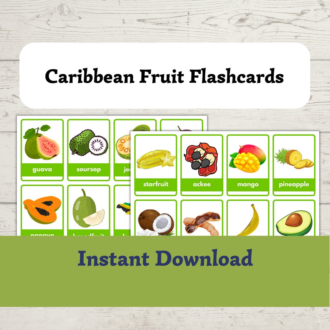 Printable Caribbean Fruit Flashcards, Jamaica Food Labels Cards ...