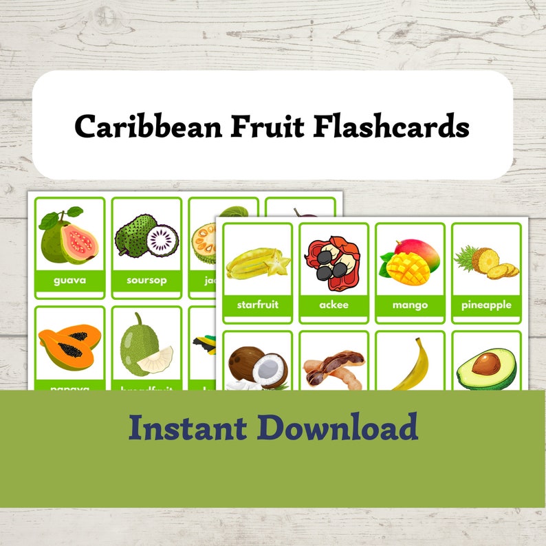 Printable Caribbean Fruit Flashcards, Jamaica Food Labels Cards ...
