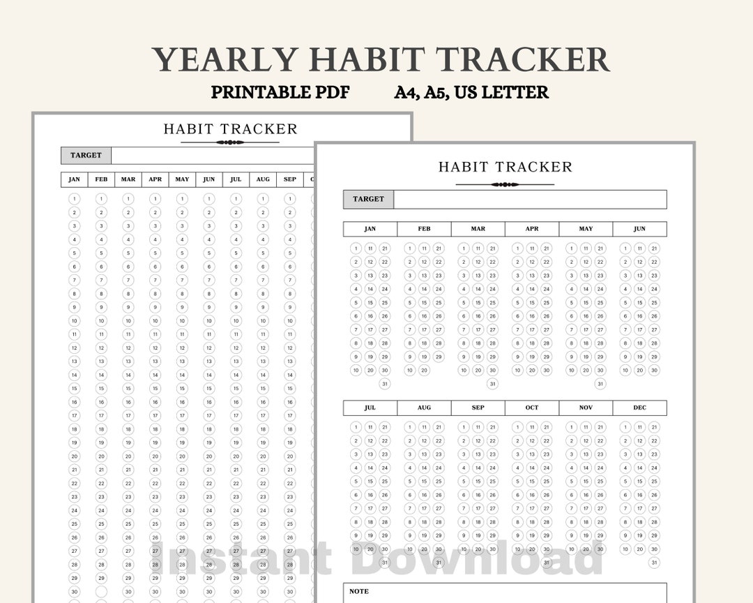 Yearly Habit Tracker Printable, Routines Tracker, Goals Tracker, Weight ...