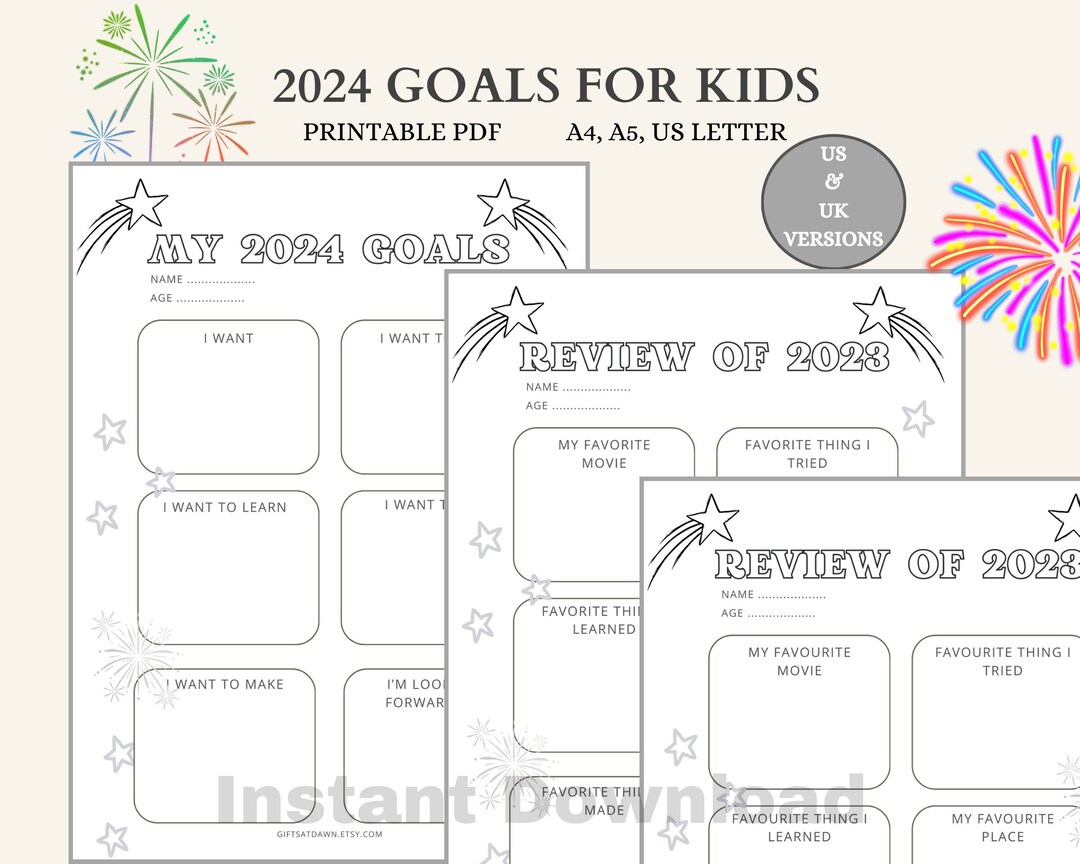 Kids 2024 Resolutions Printable, New Year Resolutions, 2023 Year in ...