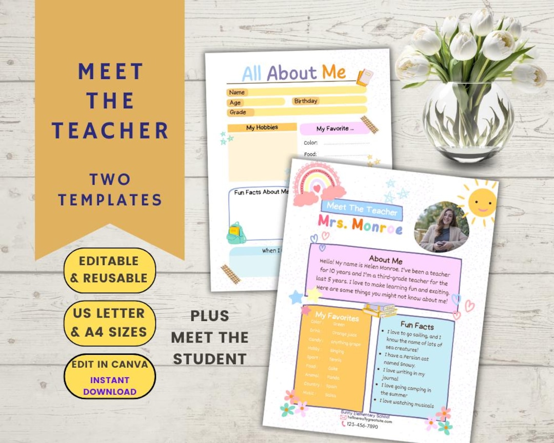 Editable Meet the Teacher Template, Meet the Student Template, Rainbow ...