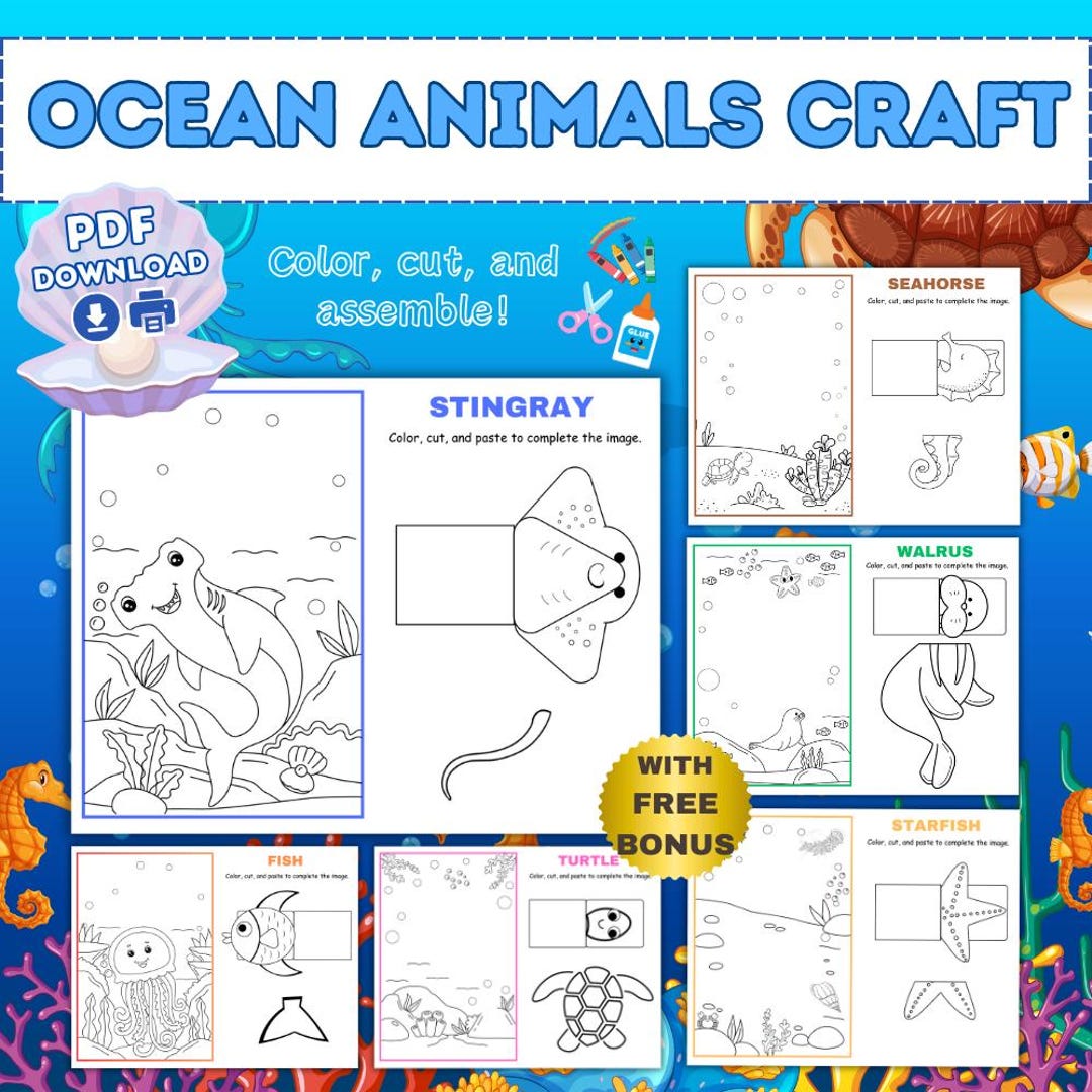 Cute Ocean Animals DIY Printable Crafts 10 Sea Animals Cut & Paste ...
