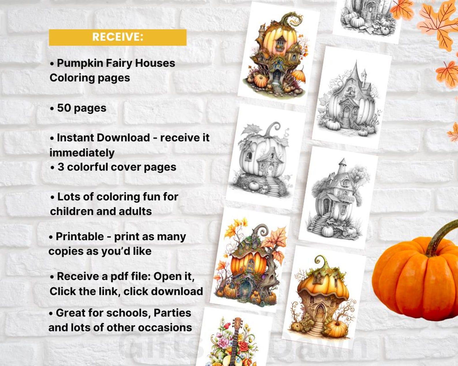 Pumpkin Fairy Houses Fall Coloring Pages, 50 Printable Autumn Colouring ...