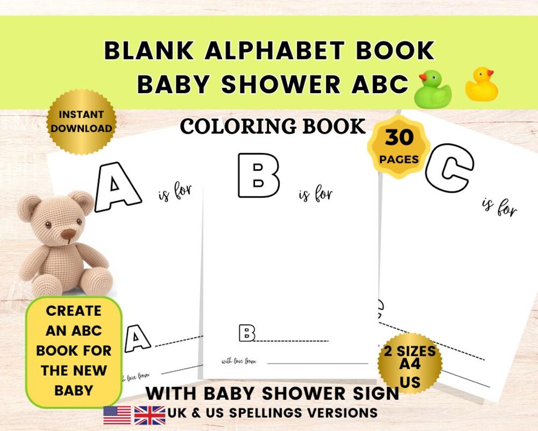 Blank Alphabet Book Baby's First ABC Baby Shower Coloring Book ...