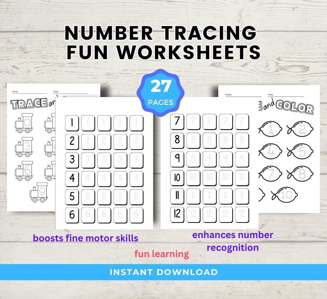 Number Tracing Worksheets 27-page Printable Activity Pack Numbers 1-100 ...