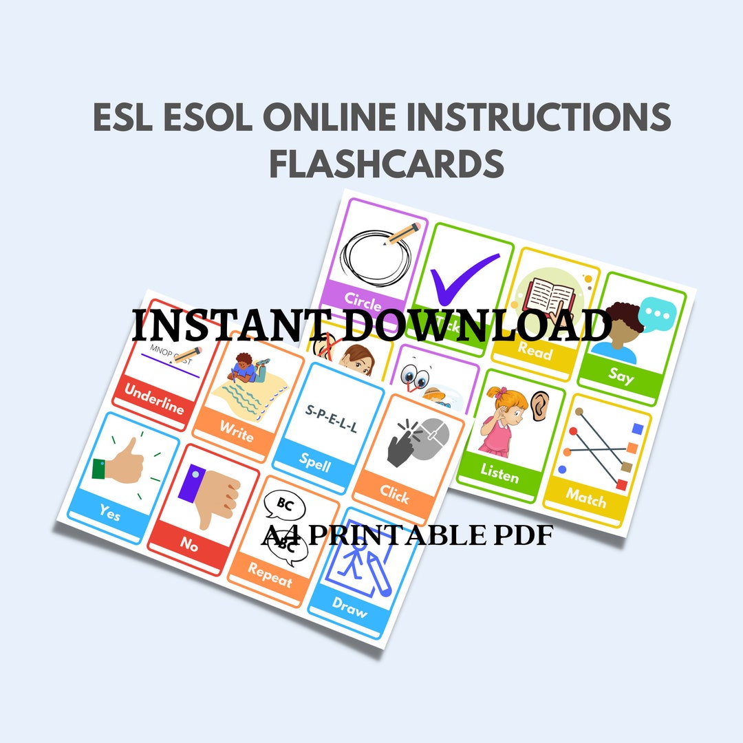 Online Teacher Instructions Flashcards, ESOL ESL Cards, Instant ...