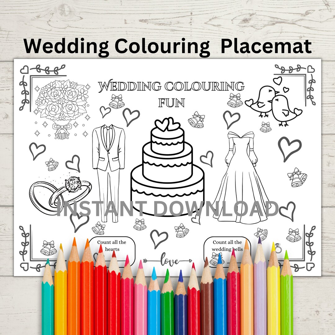 Wedding Colouring Placemat for Children, Printable Wedding Activity ...