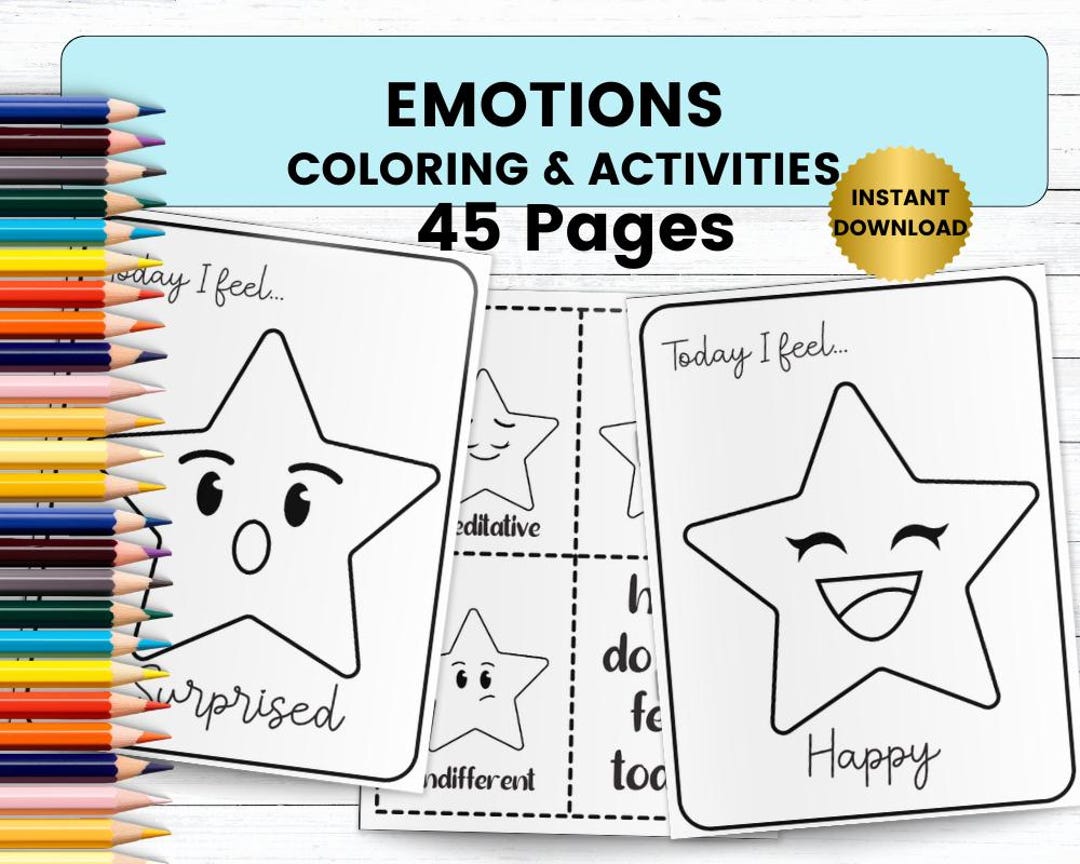 Emotions Coloring & Activities Pages Bundle, Coloring Today I Feel, 45 ...