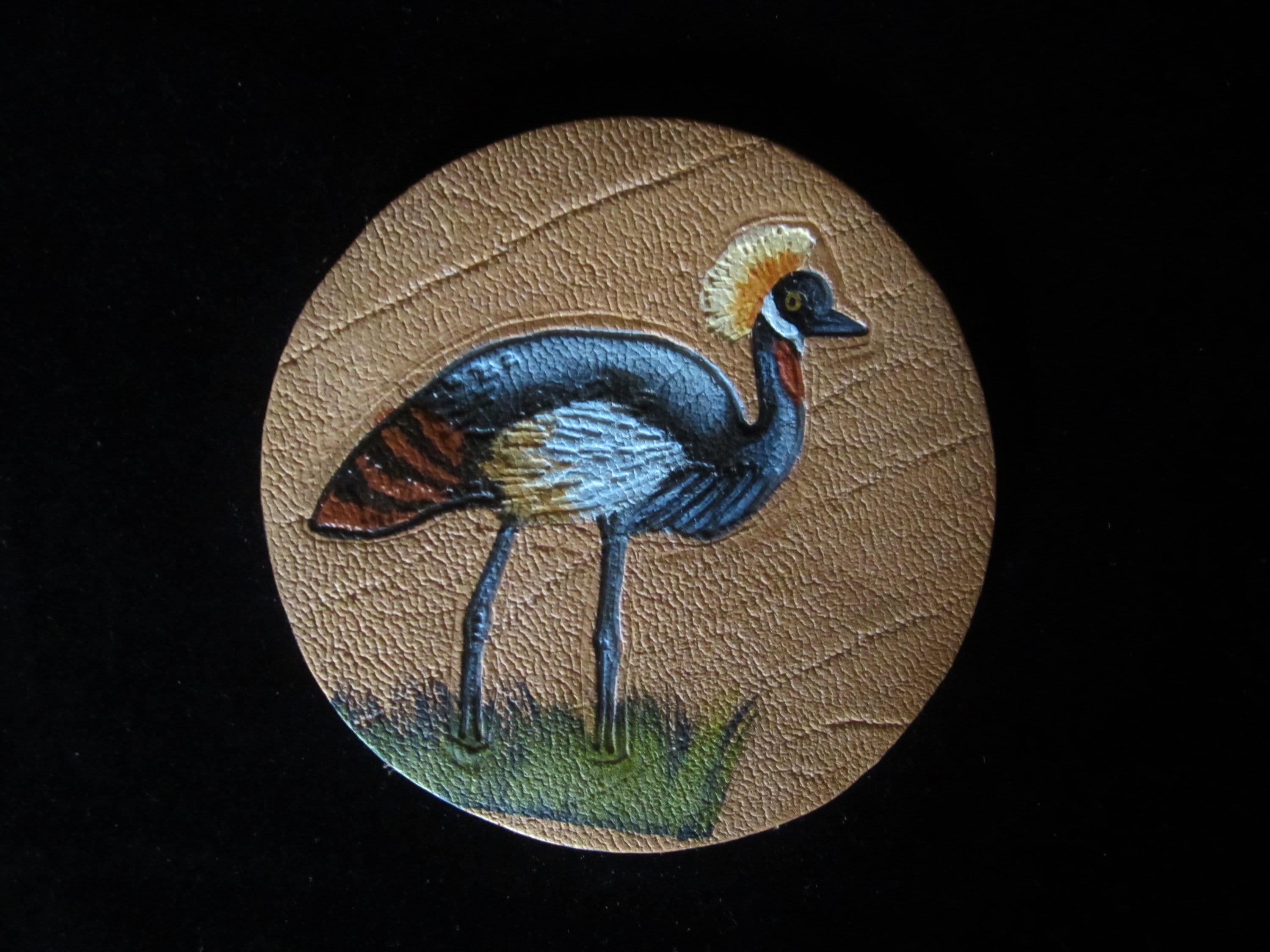 Round Leather Coasters With Exotic Birds Hand Tooled and Hand Painted ...