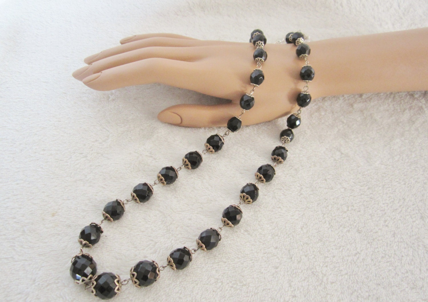 Black Graduated Glass Beaded Neck Chain Features Three Large - Etsy