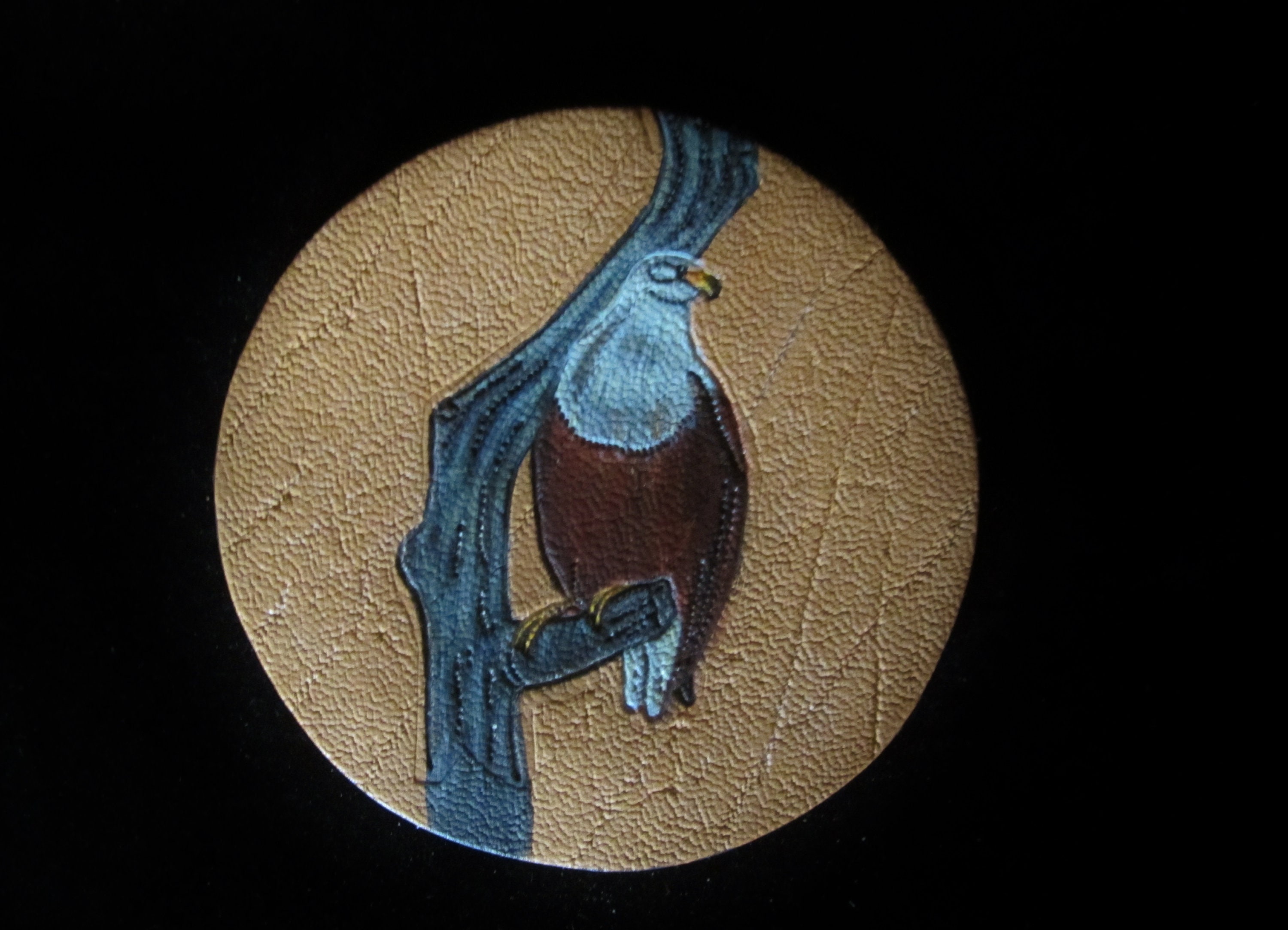 Round Leather Coasters With Exotic Birds Hand Tooled and Hand Painted ...