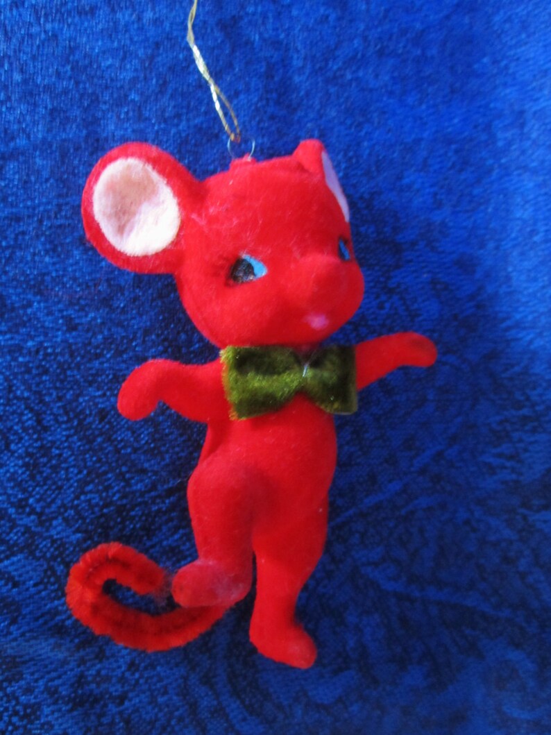 1950 Vintage Red Flocked Mouse Made in Japan appears in a Red - Etsy