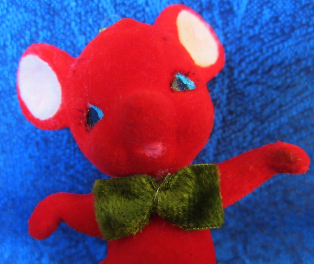 1950 Vintage Red Flocked Mouse Made in Japan appears in a Red - Etsy