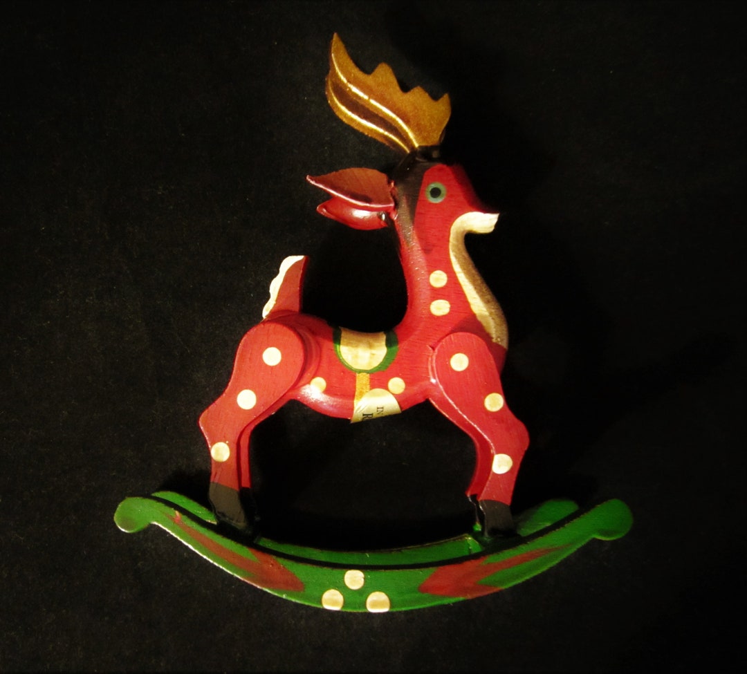 Vintage Wood Rocking Reindeer Ornament-stand-alone Decoration & Can Be ...