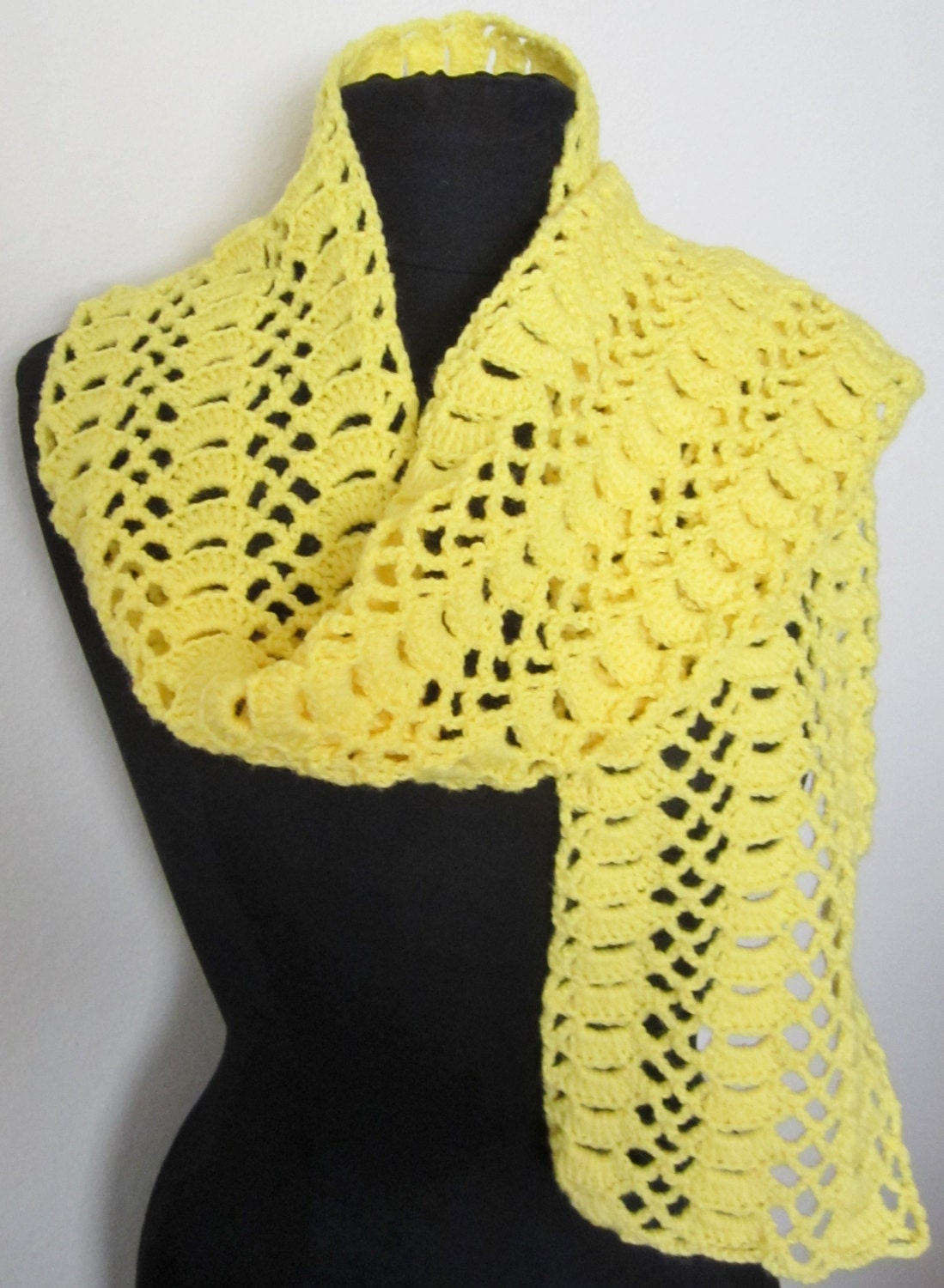 Yellow Scarf Crochet With a Bright Yellow Acrylic Sport Yarn & a Fan ...
