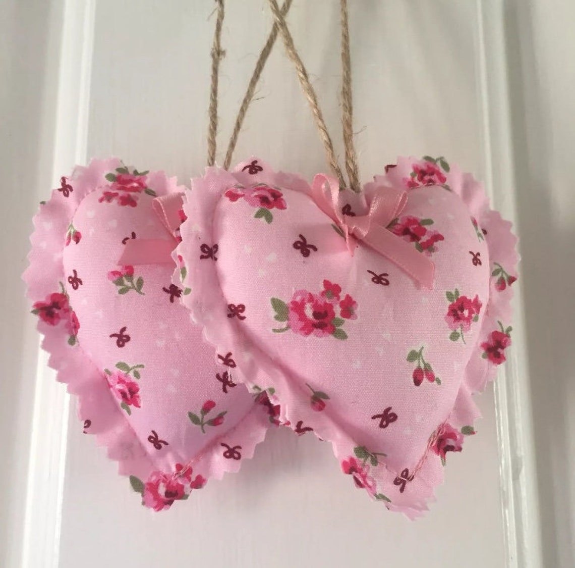 Set of 2 Fabric Hanging Hearts - Ditsy Rose Pink - Etsy