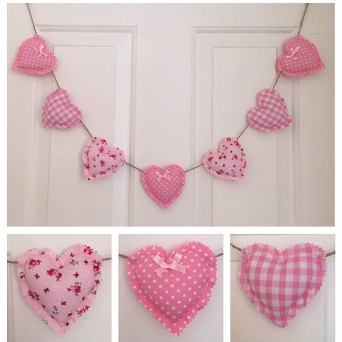 Set of 2 Fabric Hanging Hearts Ditsy Rose Pink - Etsy